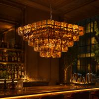 China JYLIGHTING Vintage Multi‑Layered Amber Glass Pendant Chandelier, Brass Frame Hanging Light for High‑End Bar, Restaurant and Commercial Interior Decoration for sale
