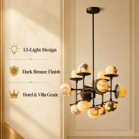 China JYLIGHTING Luxury Multi‑Sphere Brass Alabaster Chandelier, Artistic Planet‑Shaped Hanging Light for Commercial & High‑End Residential Spaces for sale
