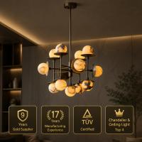 China JYLIGHTING Luxury Multi‑Sphere Brass Alabaster Chandelier, Artistic Planet‑Shaped Hanging Light for Commercial & High‑End Residential Spaces for sale