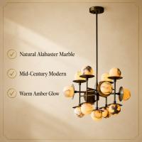 China JYLIGHTING Luxury Multi‑Sphere Brass Alabaster Chandelier, Artistic Planet‑Shaped Hanging Light for Commercial & High‑End Residential Spaces for sale