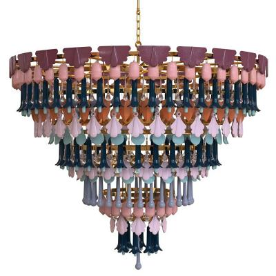 China JYLIGHTING Luxury Tiered Multi‑Colored Ceramic Chandelier, Art‑Style Round Hanging Ceiling Lamp for Hospitality and Residential Interior Projects for sale