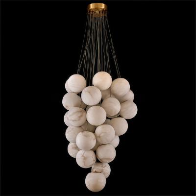 China JYLIGHTING Luxury Grape‑Shaped Alabaster Sphere Chandelier, Brass Hanging Ceiling Lamp for Duplex Staircase and Hospitality Interior Projects for sale