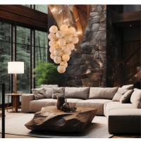 China JYLIGHTING Luxury Grape‑Shaped Alabaster Sphere Chandelier, Brass Hanging Ceiling Lamp for Duplex Staircase and Hospitality Interior Projects for sale
