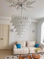China JYLIGHTING Luxury Cascading Pink Glass Pendant Chandelier, Stainless‑Steel Framed Decorative Hanging Light for Reception Room and Upscale Residential Projects for sale