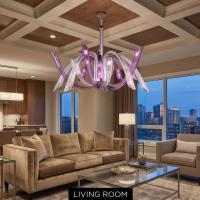 China JYLIGHTING Luxury Abstract Swirl Purple Glass Chandelier, Metal‑Supported Hanging Light for Living Room, Hotel Suite and Upscale Residential Projects for sale