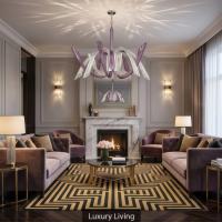 China JYLIGHTING Luxury Abstract Swirl Purple Glass Chandelier, Metal‑Supported Hanging Light for Living Room, Hotel Suite and Upscale Residential Projects for sale
