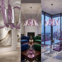 China JYLIGHTING Luxury Abstract Swirl Purple Glass Chandelier, Metal‑Supported Hanging Light for Living Room, Hotel Suite and Upscale Residential Projects for sale