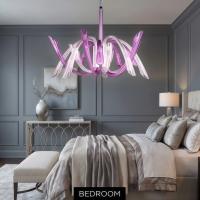China JYLIGHTING Luxury Abstract Swirl Purple Glass Chandelier, Metal‑Supported Hanging Light for Living Room, Hotel Suite and Upscale Residential Projects for sale