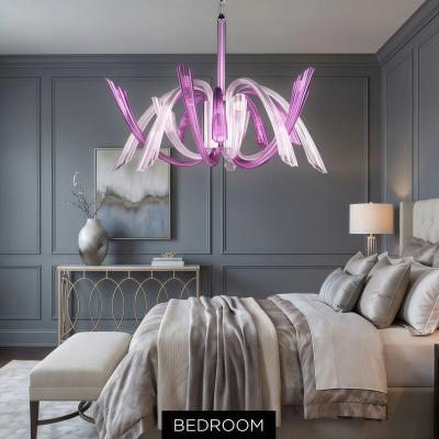 China JYLIGHTING Luxury Abstract Swirl Purple Glass Chandelier, Metal‑Supported Hanging Light for Living Room, Hotel Suite and Upscale Residential Projects for sale