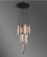 China JYLIGHTING Modern Multi‑Drop Faceted Glass Cluster Pendant Light, Copper‑Framed Hanging Chandelier for Bedroom, Dining Room and Upscale Interior Projects for sale