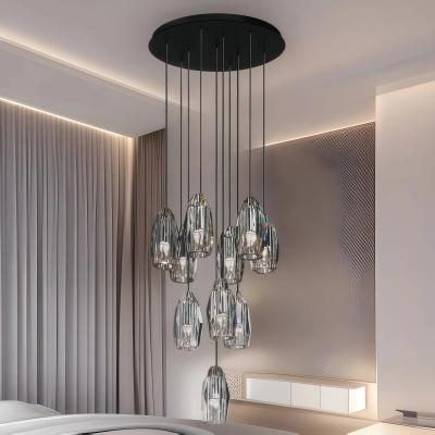 China JYLIGHTING Modern Multi‑Drop Faceted Glass Cluster Pendant Light, Copper‑Framed Hanging Chandelier for Bedroom, Dining Room and Upscale Interior Projects for sale