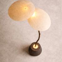 China JYLIGHTING Wabi‑Sabi Curved Wood Fabric Shade Floor Lamp, Dual‑Shade Standing Ambient Light for Sofa Side, Villa and Upscale Residential Projects for sale