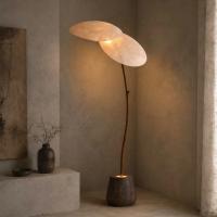 China JYLIGHTING Wabi‑Sabi Curved Wood Fabric Shade Floor Lamp, Dual‑Shade Standing Ambient Light for Sofa Side, Villa and Upscale Residential Projects for sale