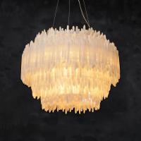 China JYLIGHTING Multi‑Layer Round Quartz Rod Pendant Chandelier, Stainless Steel Framed Suspension Light for Dining Hall, Villa and Upscale Commercial Interior Projects for sale