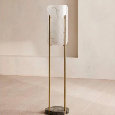 China JYLIGHTING Modern Decorative Floor Lamp with Natural Marble Base, Stainless Steel Frame & Cloud Smoke Glass Shade for Residential & Commercial Interior Decoration for sale