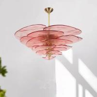 China JYLIGHTING Modern Petal‑Shape Glass Chandelier, Gold Iron Frame Layered Suspension Lighting for Residential and Commercial Decoration for sale