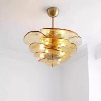 China JYLIGHTING Modern Petal‑Shape Glass Chandelier, Gold Iron Frame Layered Suspension Lighting for Residential and Commercial Decoration for sale