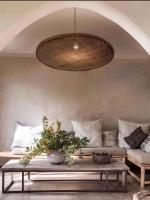 China JYLIGHTING Handwoven Natural Bamboo Round Pendant Light, Rustic Textured Suspension Lamp for Residential Dining Space and Hospitality Interior Decoration for sale