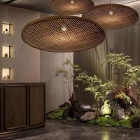 China JYLIGHTING Handwoven Natural Bamboo Round Pendant Light, Rustic Textured Suspension Lamp for Residential Dining Space and Hospitality Interior Decoration for sale