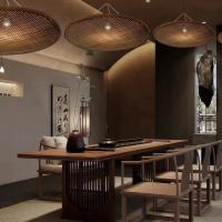 China JYLIGHTING Handwoven Natural Bamboo Round Pendant Light, Rustic Textured Suspension Lamp for Residential Dining Space and Hospitality Interior Decoration for sale