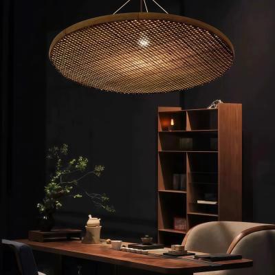 China JYLIGHTING Handwoven Natural Bamboo Round Pendant Light, Rustic Textured Suspension Lamp for Residential Dining Space and Hospitality Interior Decoration for sale