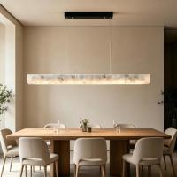 China JYLIGHTING Modern Linear Alabaster Pendant Chandelier with Gold Fittings, Natural Stone Suspension Light for Villa Dining Room and High‑End Hospitality Interior Decoration for sale
