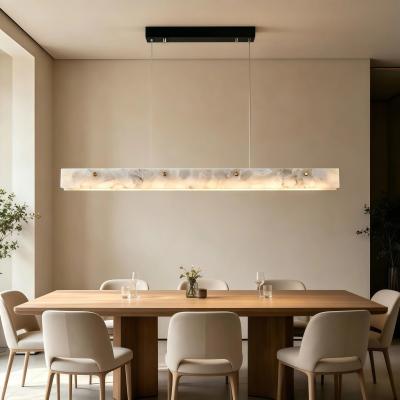 China JYLIGHTING Modern Linear Alabaster Pendant Chandelier with Gold Fittings, Natural Stone Suspension Light for Villa Dining Room and High‑End Hospitality Interior Decoration for sale