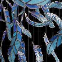 China JYLIGHTING Artistic Feather Glass Custom Chandelier, Tall Vertical Suspension Lighting for High Ceiling Villa Stairwell and Lobby Interior Decoration for sale