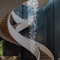China JYLIGHTING Artistic Feather Glass Custom Chandelier, Tall Vertical Suspension Lighting for High Ceiling Villa Stairwell and Lobby Interior Decoration for sale