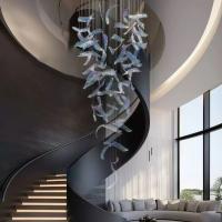 China JYLIGHTING Artistic Feather Glass Custom Chandelier, Tall Vertical Suspension Lighting for High Ceiling Villa Stairwell and Lobby Interior Decoration for sale