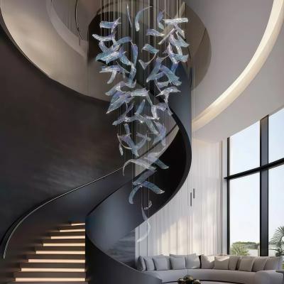 China JYLIGHTING Artistic Feather Glass Custom Chandelier, Tall Vertical Suspension Lighting for High Ceiling Villa Stairwell and Lobby Interior Decoration for sale