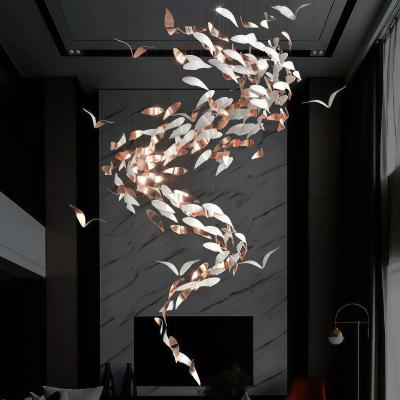 China JYLIGHTING Art Flying‑Feather Glass Custom Chandelier, Multi‑Layer Vertical Suspension Lighting for Duplex Hall, Villa Atrium and Luxury Project Decoration for sale