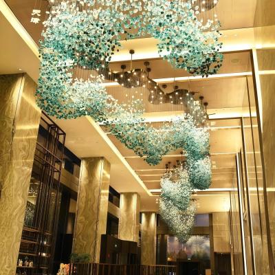 China JYLIGHTING Custom Gradient‑Color Crystal Cascade Chandelier, Wrought Iron Frame Large Art Suspension Light, High‑Ceiling Hanging Lamp for Hotel Lobby & Commercial Engineering Projects for sale