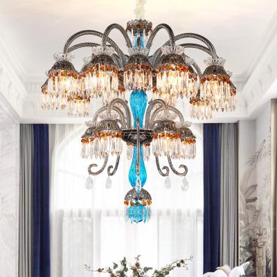 China Hotel Lobby Stair Luxury Crystal Chandelier Crystal Beads Hotel Hall Lamps Decoration Pendant Light for sale