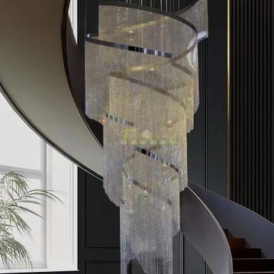 China JYLIGHTING Spiral Waterfall Crystal Chandelier with Stainless Steel Frame, Custom Height Adjustable Ceiling Light for Grand Lobby & Stairwell for sale