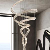 China JYLIGHTING Spiral Ribbon Crystal Pendant Light with Gold Hardware Frame, Custom Height Adjustable Art Chandelier for High Ceiling Commercial Projects for sale