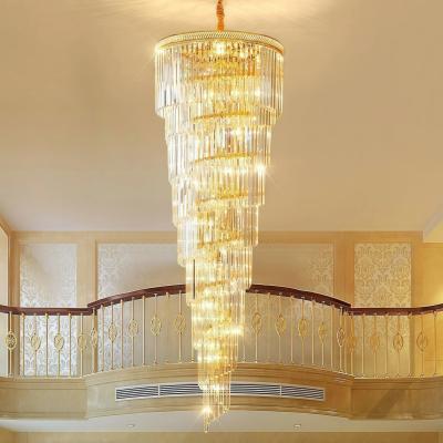 China JYLIGHTING Long Staircase Crystal Chandelier with Gold Iron Frame, Height Adjustable Tiered Pendant Light for High Ceiling Villa & Atrium for sale