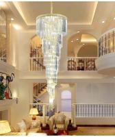 China JYLIGHTING Long Staircase Crystal Chandelier with Gold Iron Frame, Height Adjustable Tiered Pendant Light for High Ceiling Villa & Atrium for sale