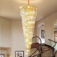 China JYLIGHTING Long Staircase Crystal Chandelier with Gold Iron Frame, Height Adjustable Tiered Pendant Light for High Ceiling Villa & Atrium for sale