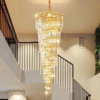 China JYLIGHTING Long Staircase Crystal Chandelier with Gold Iron Frame, Height Adjustable Tiered Pendant Light for High Ceiling Villa & Atrium for sale