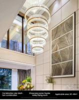China JYLIGHTING Multi-Tier Circular Crystal Pendant Light with Stainless Steel Frame, Height Adjustable Ring Chandelier for High Ceiling Commercial Projects for sale