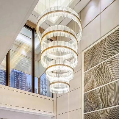 China JYLIGHTING Multi-Tier Circular Crystal Pendant Light with Stainless Steel Frame, Height Adjustable Ring Chandelier for High Ceiling Commercial Projects for sale