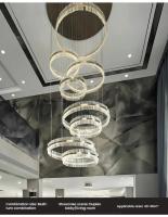 China JYLIGHTING Multi-Tier Circular Crystal Pendant Light with Stainless Steel Frame, Height Adjustable Ring Chandelier for High Ceiling Commercial Projects for sale