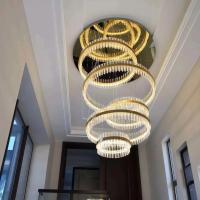 China JYLIGHTING Multi-Tier Circular Crystal Pendant Light with Stainless Steel Frame, Height Adjustable Ring Chandelier for High Ceiling Commercial Projects for sale