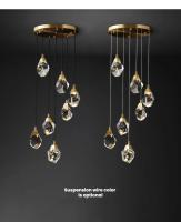 China JYLIGHTING Custom Multi-head Spiral Crystal Staircase Chandelier, Brass Frame Long Drop Pendant Light, Modern Luxury Ceiling Lamp for High Ceiling Villa Stairwell & Hotel Atrium Engineering Lighting for sale