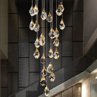 China JYLIGHTING Custom Multi-head Spiral Crystal Staircase Chandelier, Brass Frame Long Drop Pendant Light, Modern Luxury Ceiling Lamp for High Ceiling Villa Stairwell & Hotel Atrium Engineering Lighting for sale