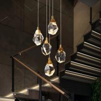 China JYLIGHTING Custom Multi-head Spiral Crystal Staircase Chandelier, Brass Frame Long Drop Pendant Light, Modern Luxury Ceiling Lamp for High Ceiling Villa Stairwell & Hotel Atrium Engineering Lighting for sale
