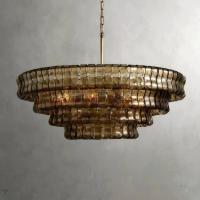 China JYLIGHTING Custom Multi-tiered Amber Curved Glass Chandelier, Brass Frame Round Ceiling Lamp, Luxury Vintage Pendant Light for Villa Living Room & Hotel Lobby Engineering Lighting for sale