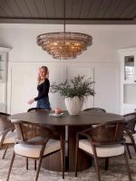 China JYLIGHTING Custom Multi-tiered Amber Curved Glass Chandelier, Brass Frame Round Ceiling Lamp, Luxury Vintage Pendant Light for Villa Living Room & Hotel Lobby Engineering Lighting for sale