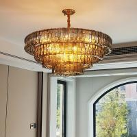 China JYLIGHTING Custom Multi-tiered Amber Curved Glass Chandelier, Brass Frame Round Ceiling Lamp, Luxury Vintage Pendant Light for Villa Living Room & Hotel Lobby Engineering Lighting for sale